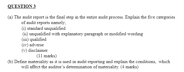 Solved QUESTION 3 (a) The audit report is the final step in | Chegg.com