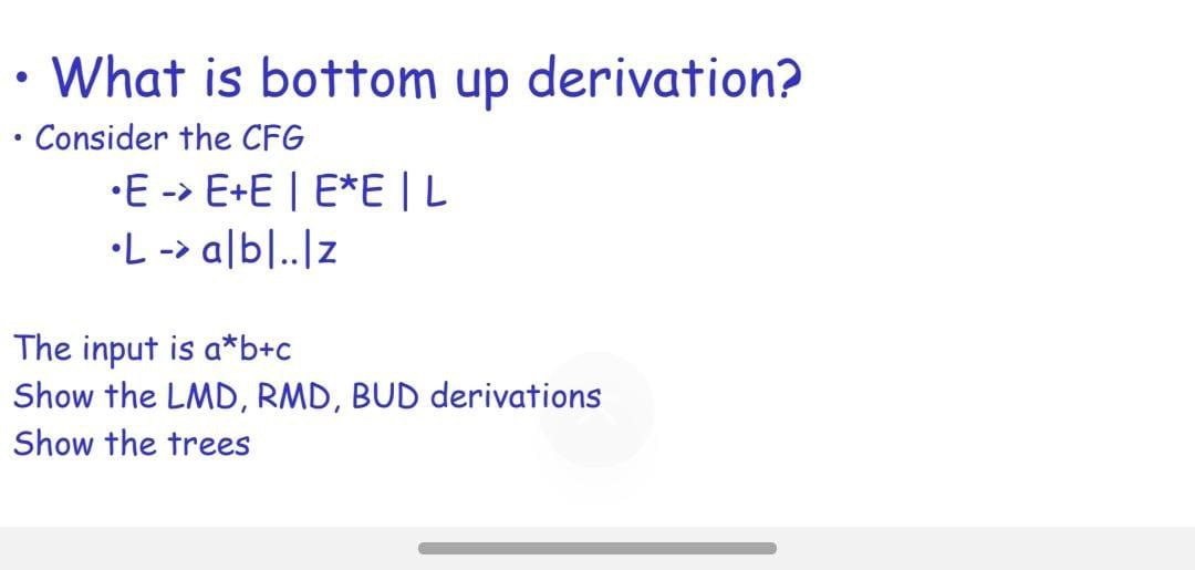 Solved -What is bottom up derivation?Consider the | Chegg.com