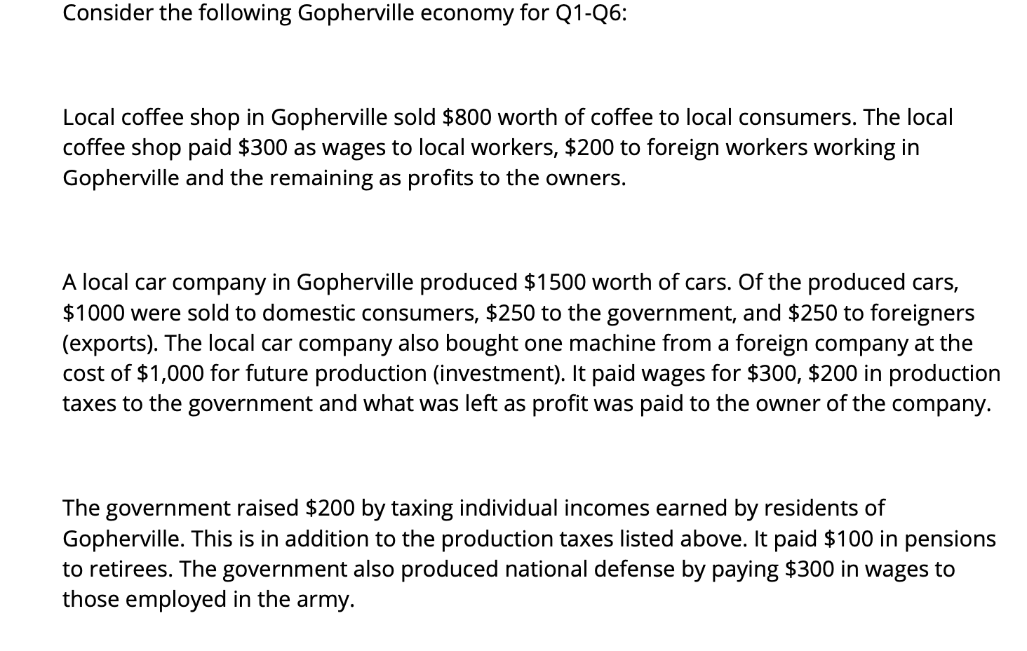 Solved Consider the following Gopherville economy for Q1-Q6: | Chegg.com