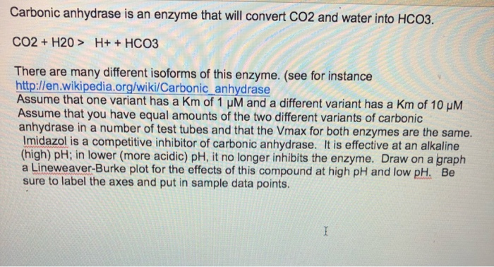 Solved Carbonic anhydrase is an enzyme that will convert CO2 | Chegg.com