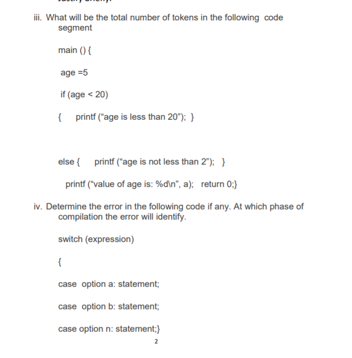 Solved iii. What will be the total number of tokens in the | Chegg.com
