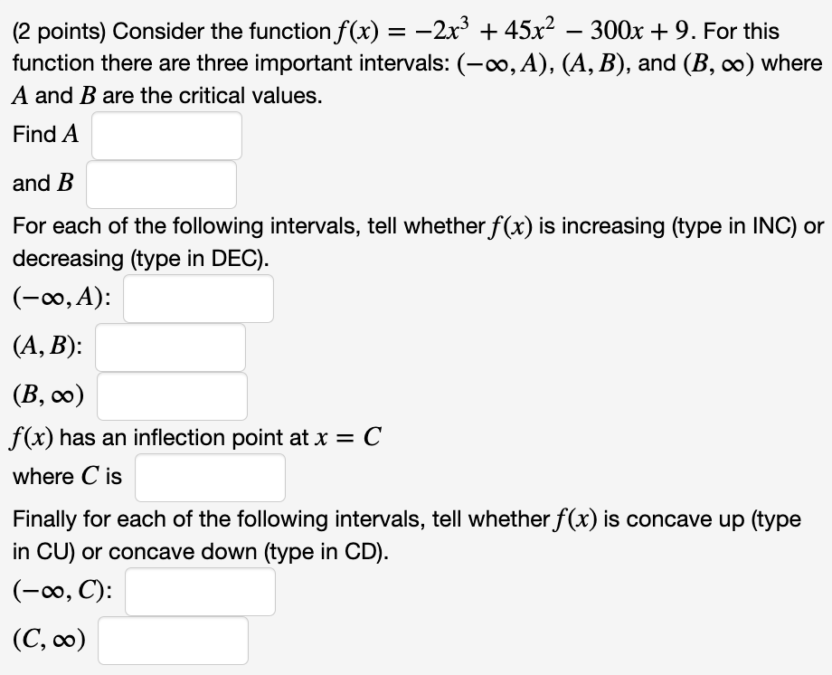 Solved (2 points) Consider the function | Chegg.com