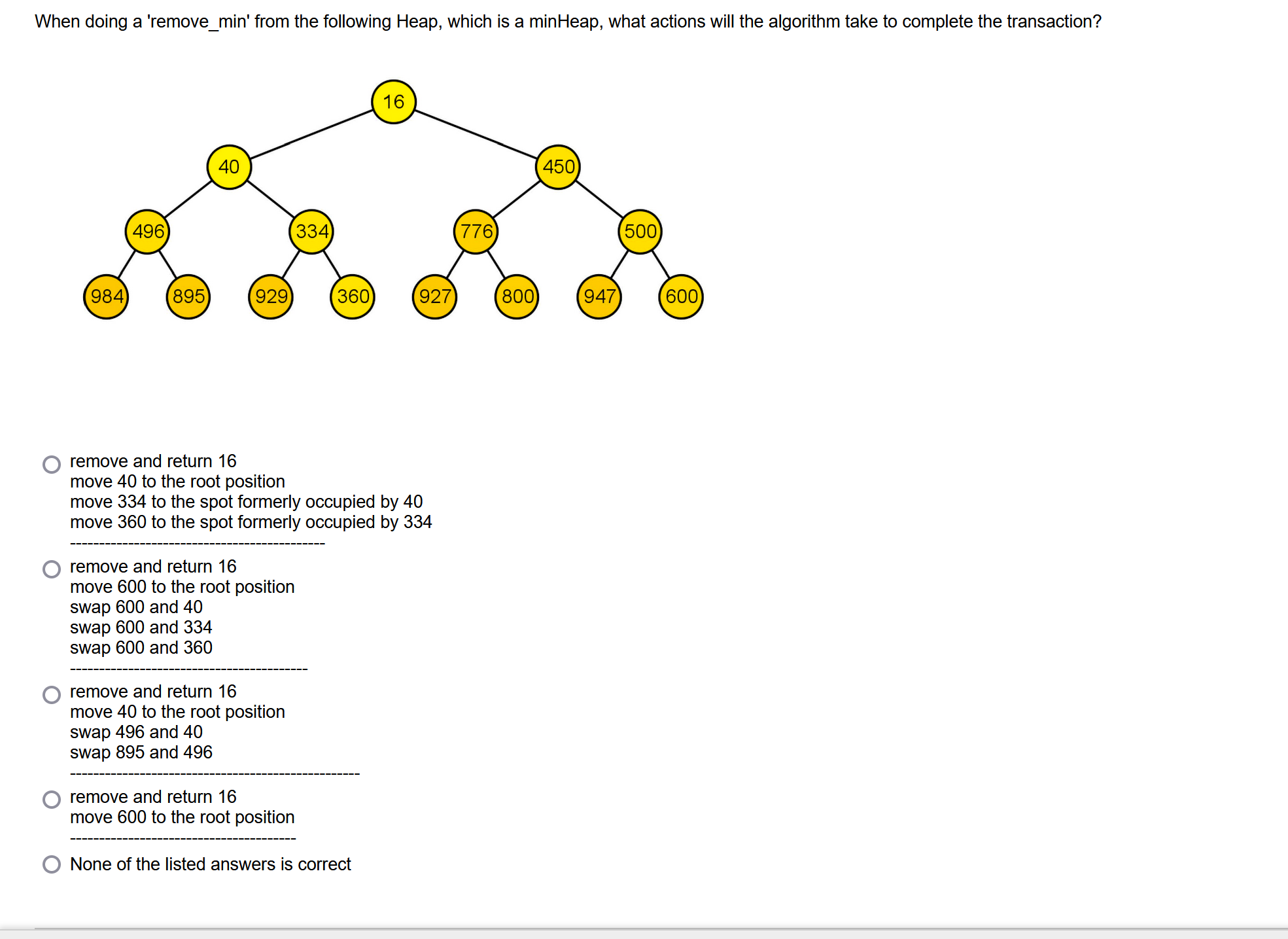 Solved When doing a 'remove_min' from the following Heap, | Chegg.com