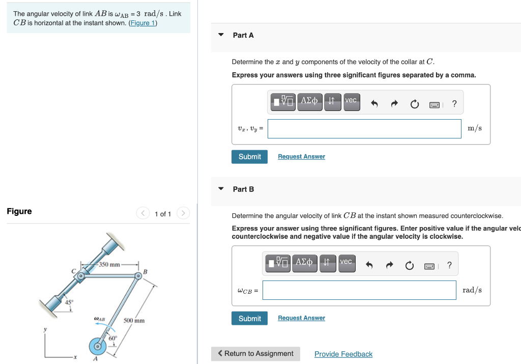 Solved The angular velocity of link AB is WAB = 3 rad/s. | Chegg.com