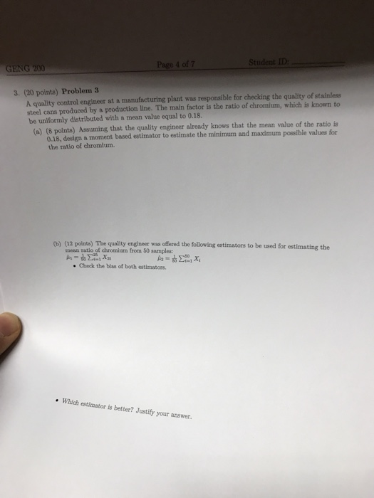 Solved Page 4 of 7 Student ID GENG 200 3. (20 points) | Chegg.com Solved Page 4 of 7 Student ID GENG 200 3. (20 points) | Chegg.com