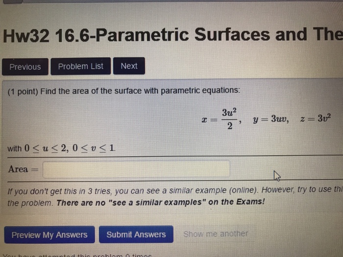 Solved Find the area of the surface with parametric | Chegg.com