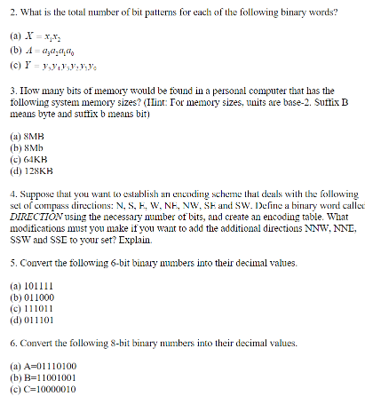 Solved 2. What is the total number of bit patterns for each | Chegg.com