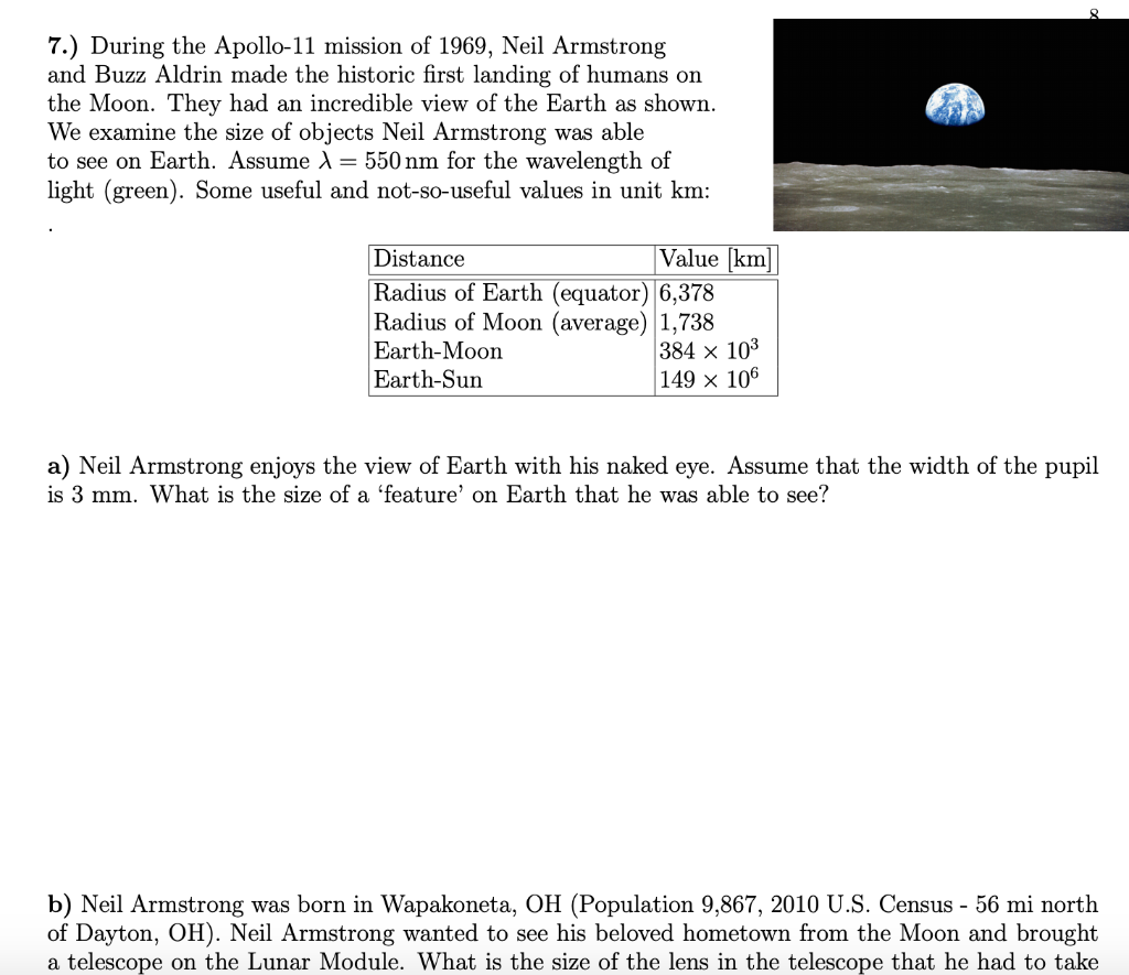 Solved 7.) During the Apollo-11 mission of 1969, Neil | Chegg.com