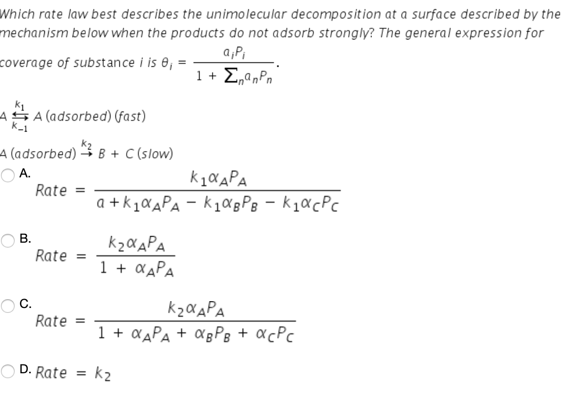 Solved Which rate law best describes the unimolecular | Chegg.com