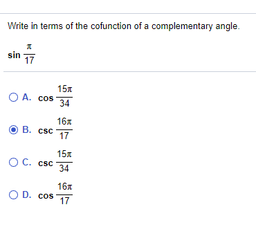 Solved Write in terms of the cofunction of a complementary | Chegg.com