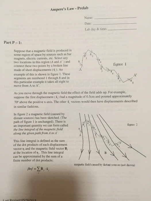 Solved Ampere's Law - Prelab Name: Date Lab day & time:- | Chegg.com