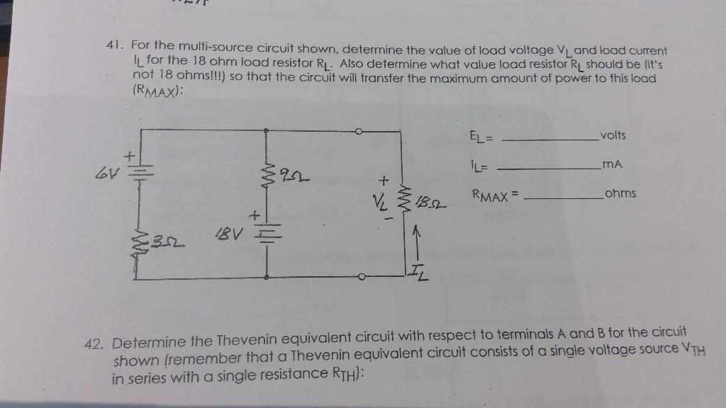 Solved 41. For the multi-source circuit shown, determine the | Chegg.com