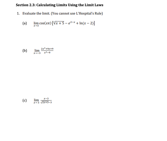Solved Section 2.3: Calculating Limits Using the Limit Laws | Chegg.com