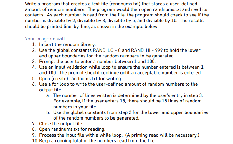 Solved Write a program that creates a text file | Chegg.com