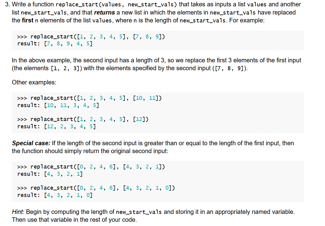 Solved list new_start_vals, and that returns a new list in | Chegg.com