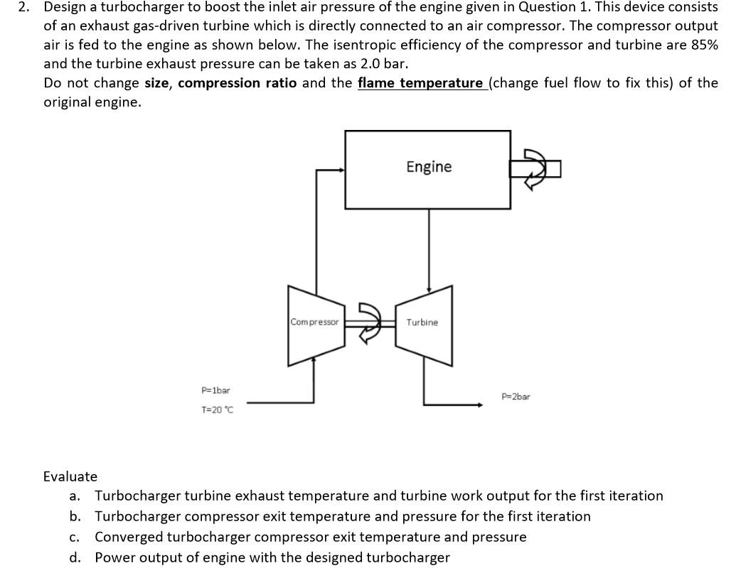 Solved 2. Design a turbocharger to boost the inlet air | Chegg.com