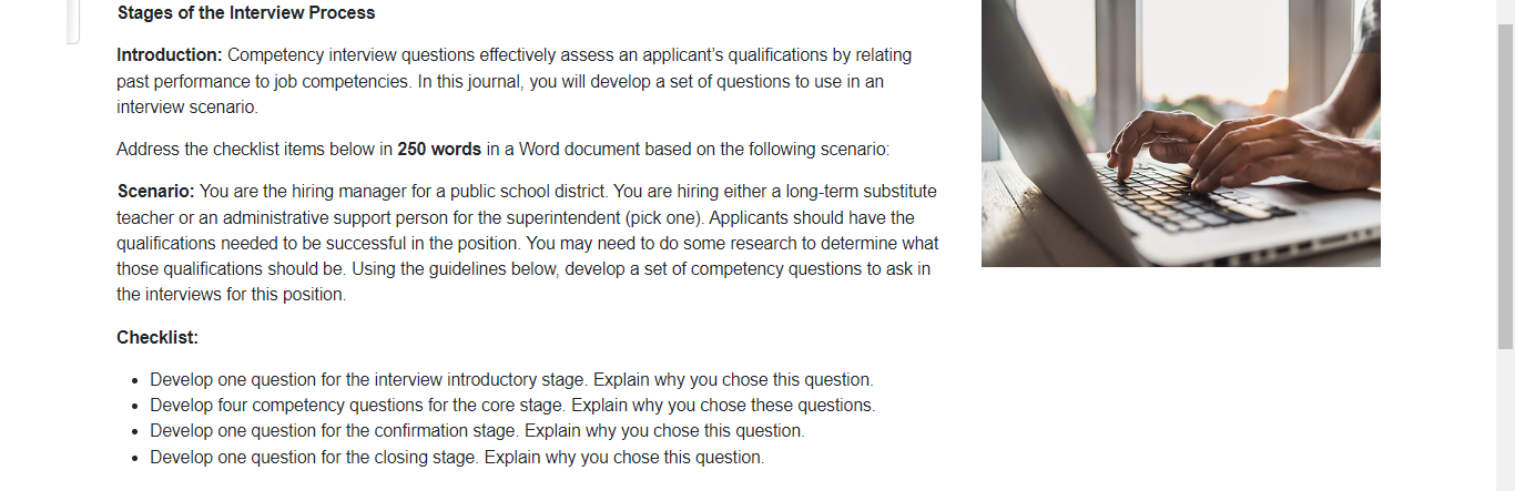 Solved Stages of the Interview Process Introduction: | Chegg.com