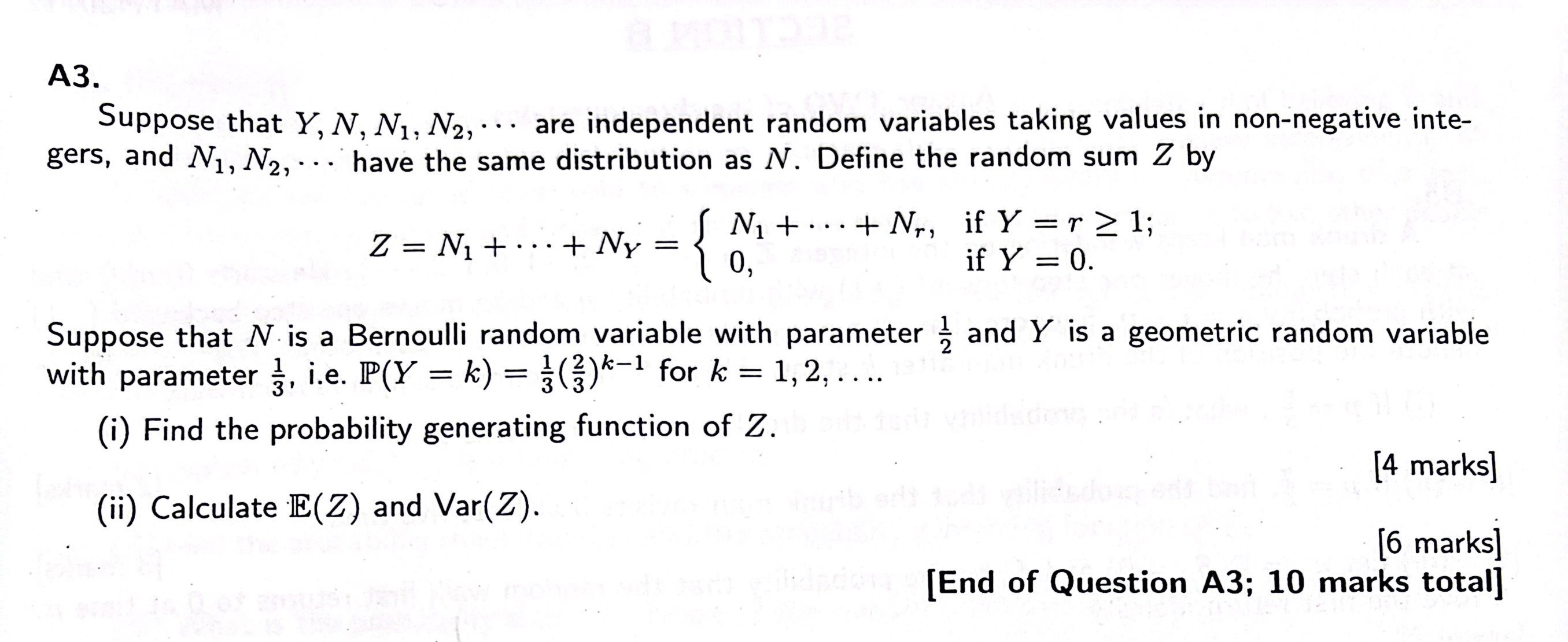 Solved Suppose that \\( Y, N, N_{1}, N_{2}, \\cdots \\) are | Chegg.com