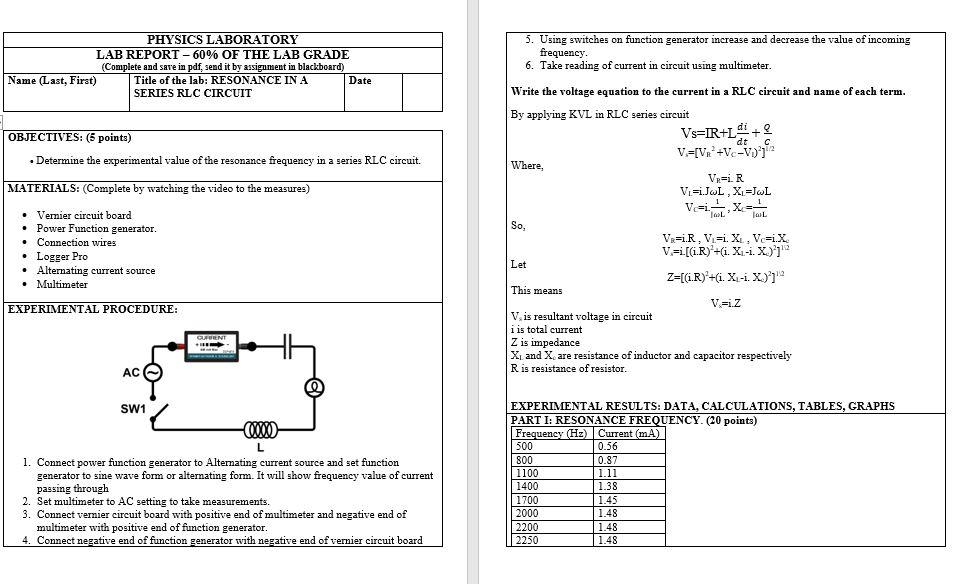 Solved PHYSICS LABORATORY LAB REPORT -60% OF THE LAB GRADE | Chegg.com