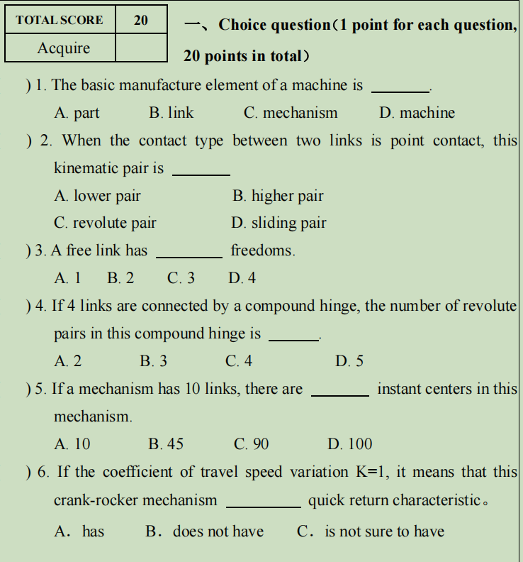 Solved -、Choice question ( 1 point for each question, 20 | Chegg.com