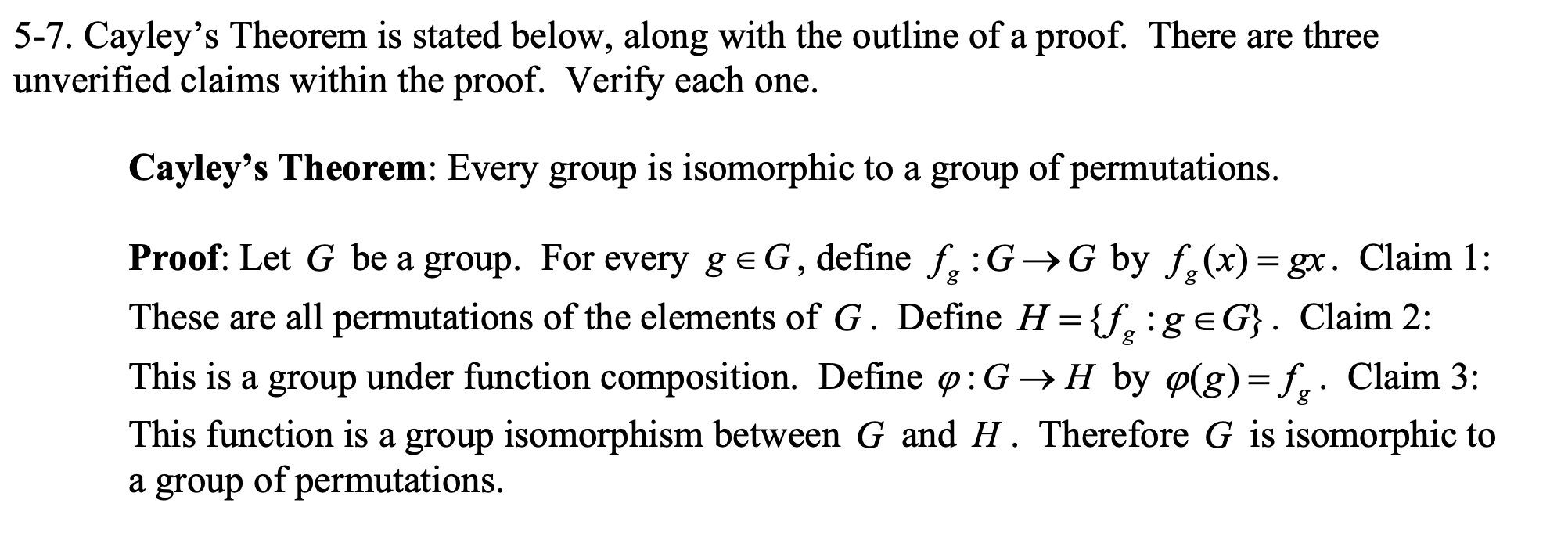 Solved 5-7. Cayley's Theorem is stated below, along with the | Chegg.com