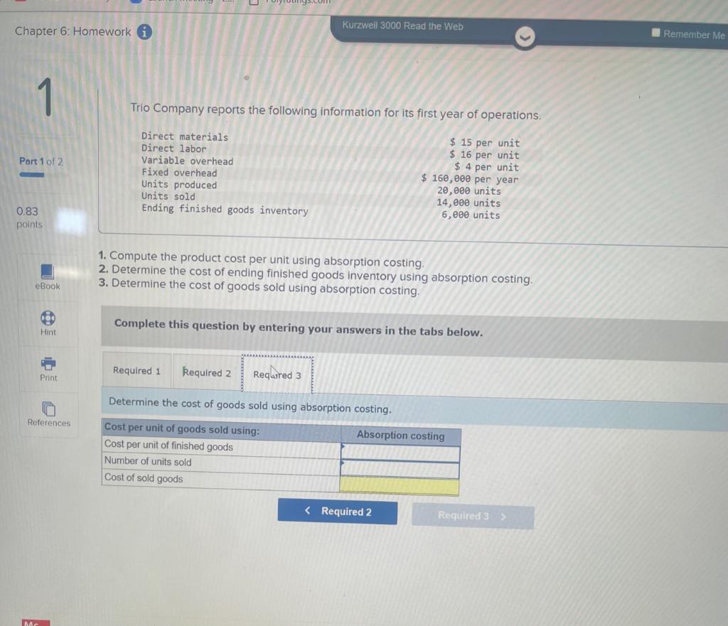 Solved 1 Part 1 of 2 0.83 points eBook Hint Print References | Chegg.com