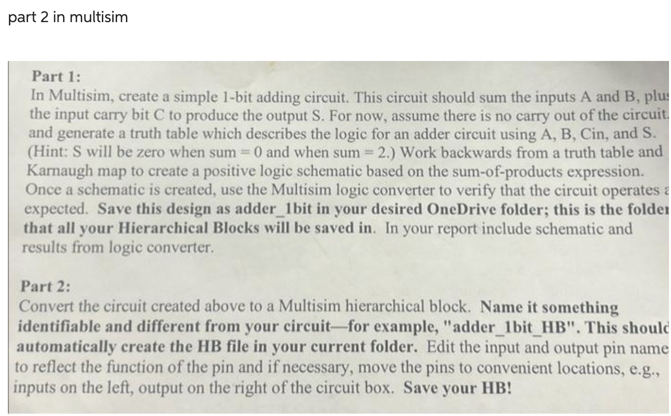 Solved part 2 in multisim Part 1: In Multisim, create a | Chegg.com