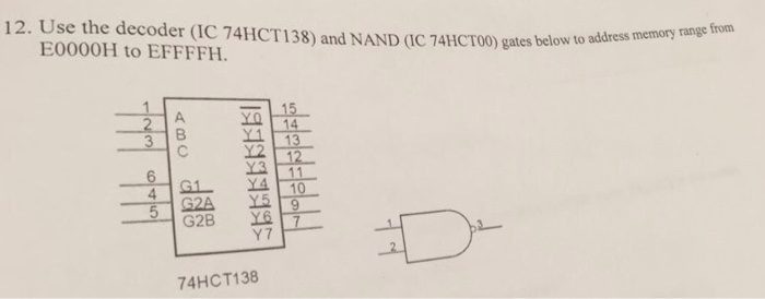 Solved 12. Use the decoder (IC 74HCT138) and NAND (IC | Chegg.com