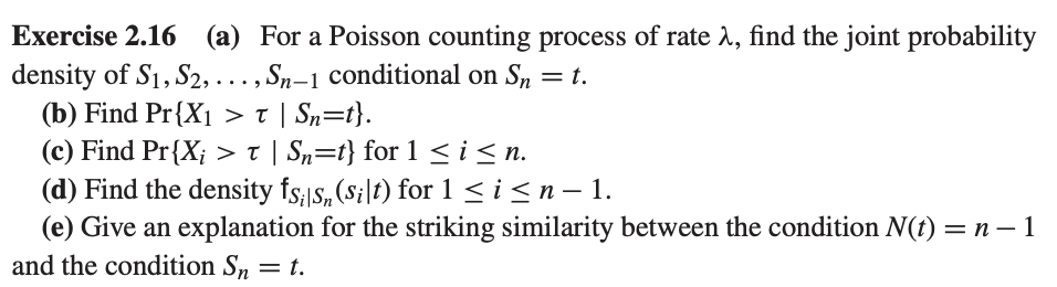 Exercise 2.16 (a) For a Poisson counting process of | Chegg.com
