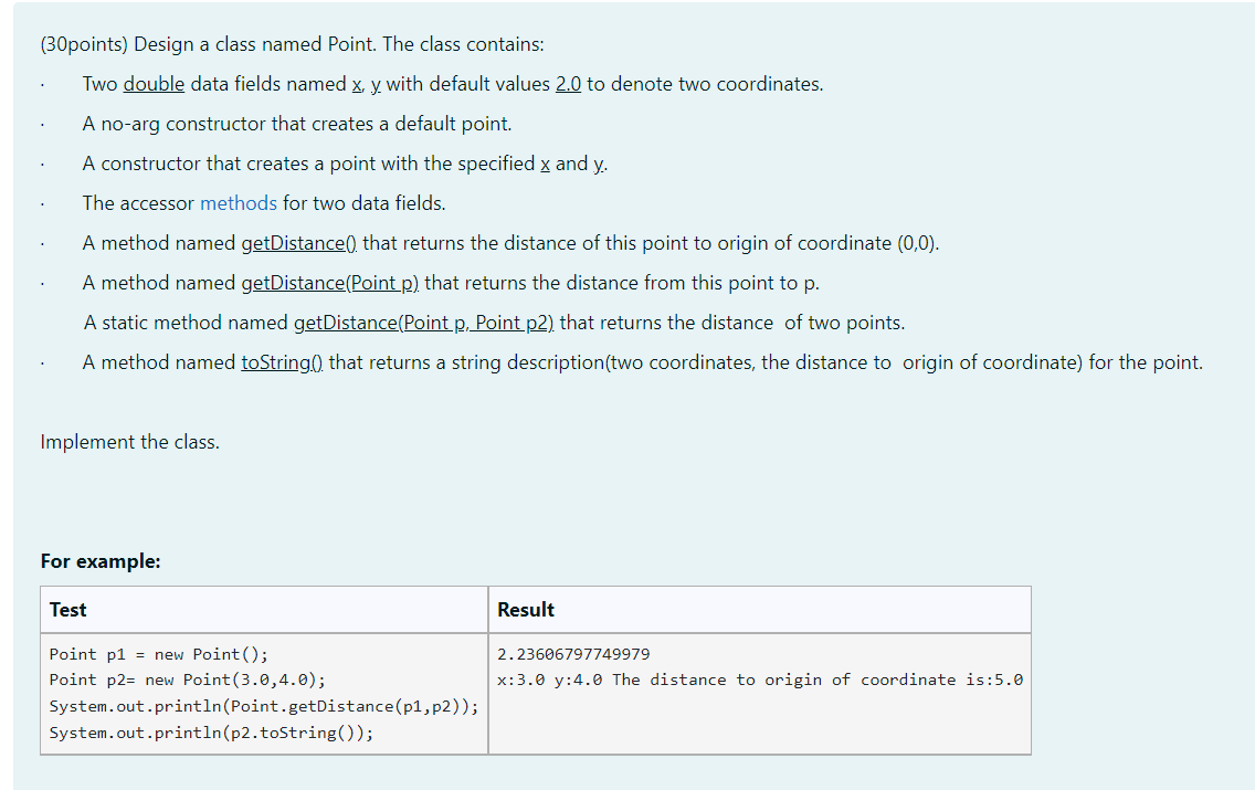 Solved (30points) Design a class named Point. The class | Chegg.com