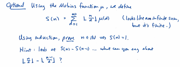 Solved Optional Using the Mobius function , we define s( n o | Chegg.com