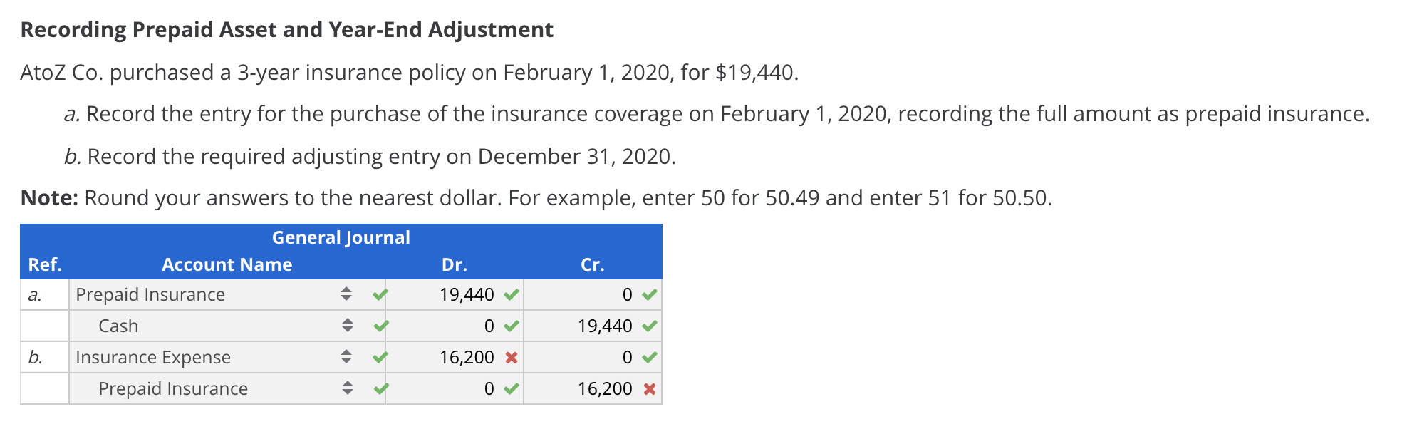 Solved Recording Prepaid Asset and Year-End Adjustment AtoZ | Chegg.com