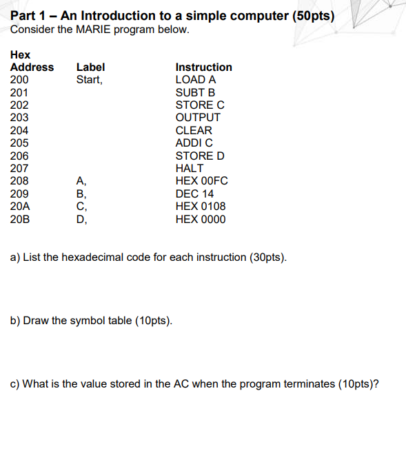 Solved Part 1 - An Introduction to a simple computer (50 | Chegg.com