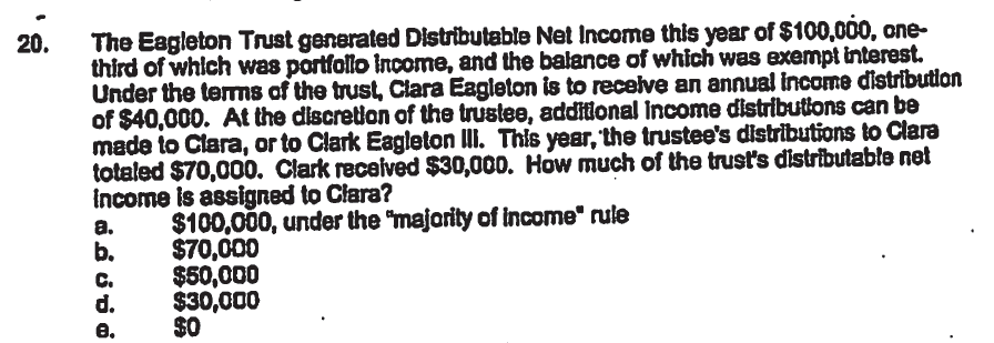 Solved 20. The Eagleton Trust generated Distributable Net | Chegg.com