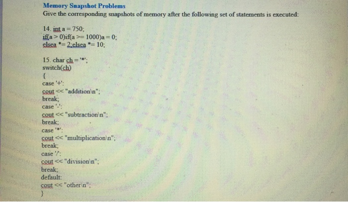 Solved Memory Snapshot Problems Give the corresponding | Chegg.com