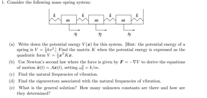 Solved 1. Consider the following mass spring system: (a) | Chegg.com