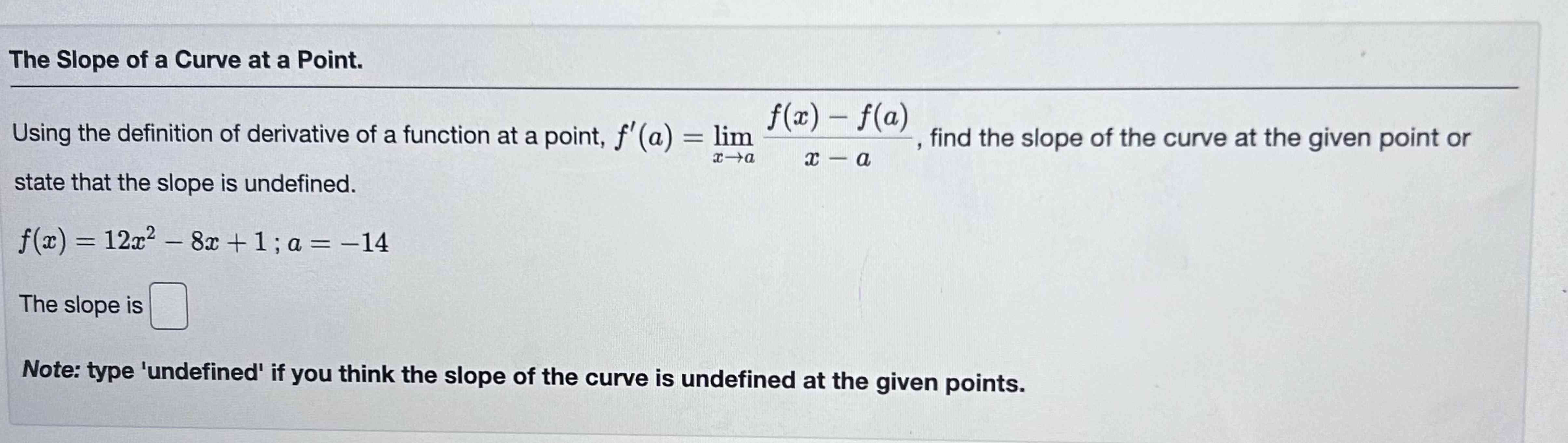 Solved The Slope of a Curve at a Point.Using the definition | Chegg.com