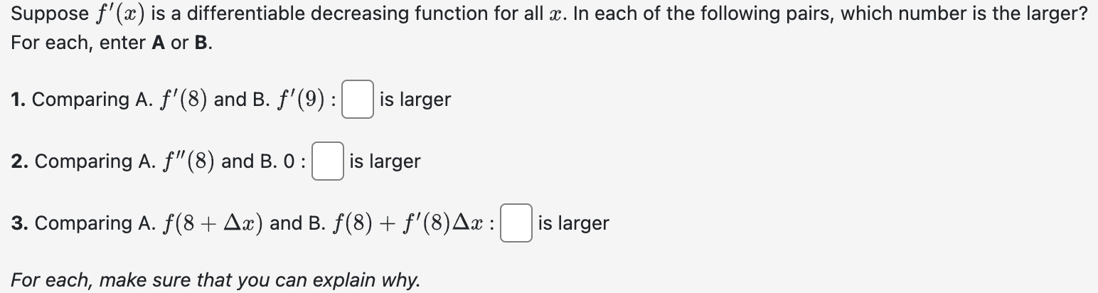 Suppose f′(x) is a differentiable decreasing function | Chegg.com