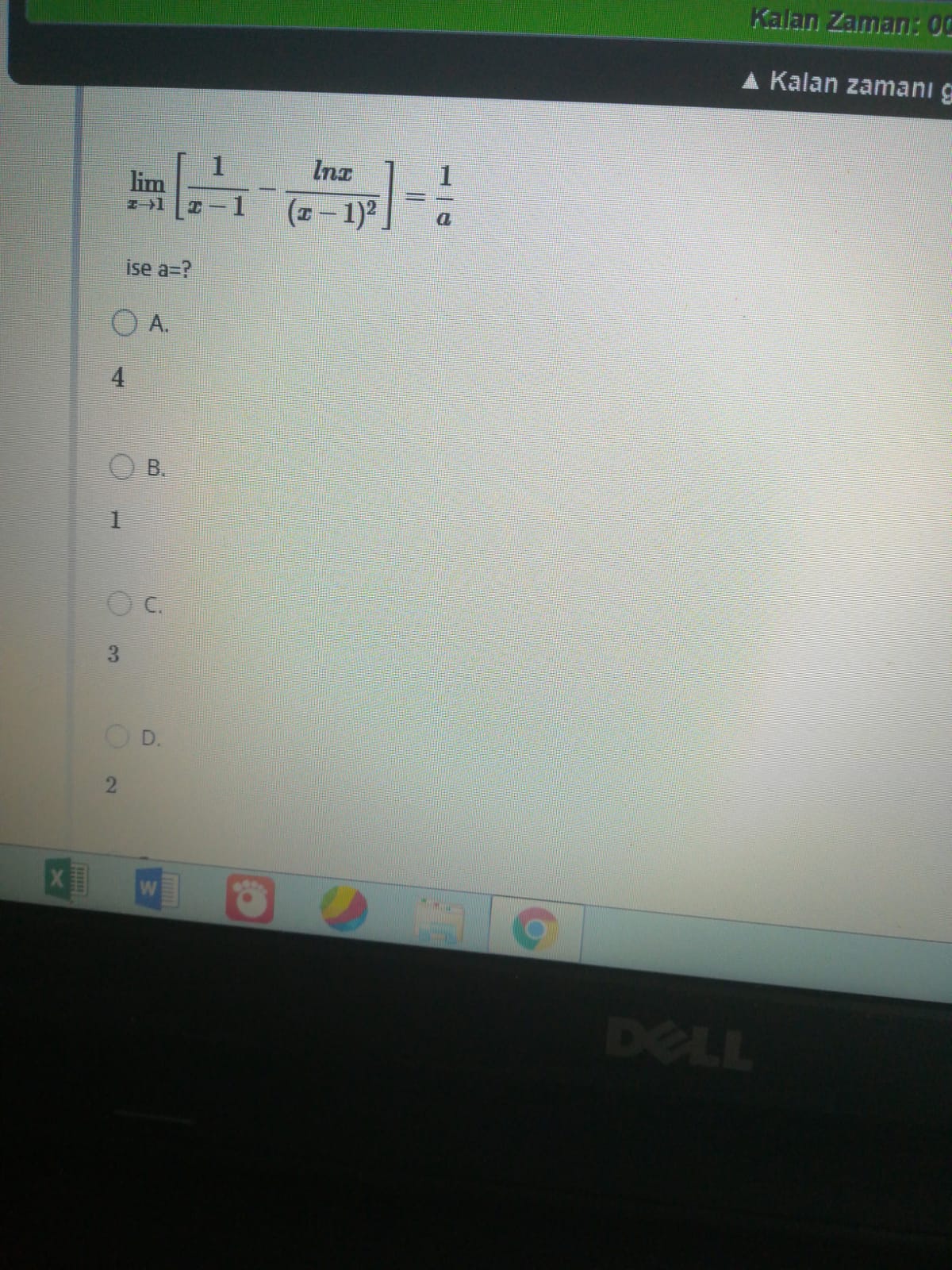 Solved limx→1[x−11−(x−1)2lnx]=a1 ise a= ? A. | Chegg.com