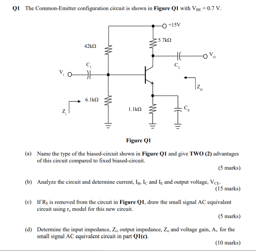 Solved Q1 The Common-Emitter configuration circuit is shown | Chegg.com