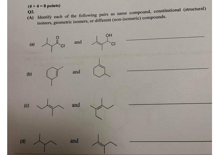 Solved (4+ 4 = 8 points) Q2. (A) Identify each of the | Chegg.com