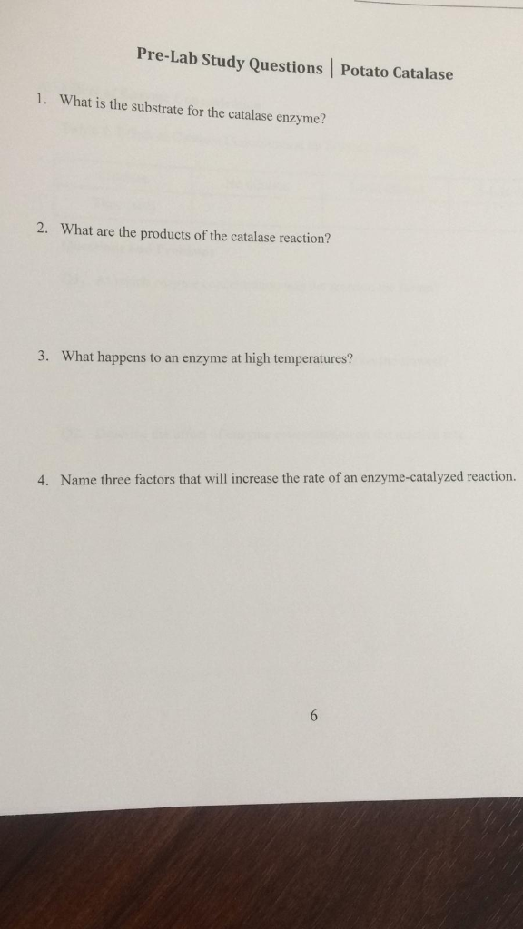 Solved Pre-Lab Study Questions | Potato Catalase What is the | Chegg.com