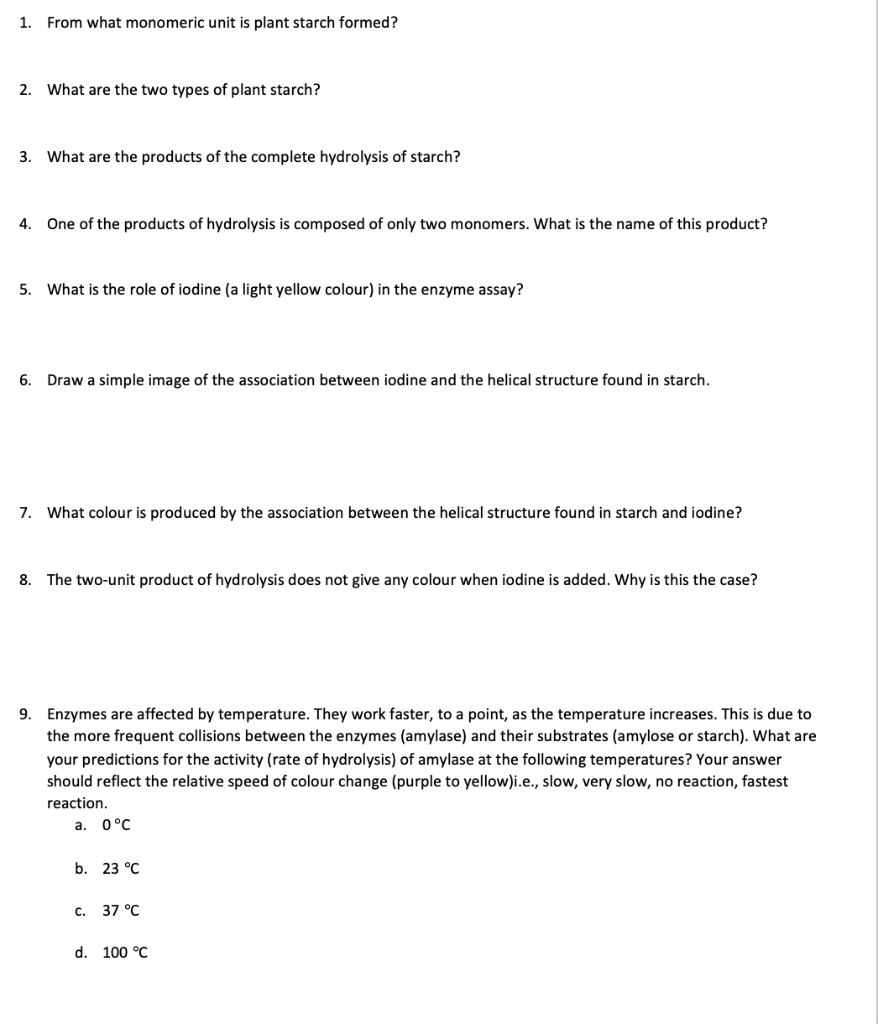 1. From what monomeric unit is plant starch formed? | Chegg.com | Chegg.com