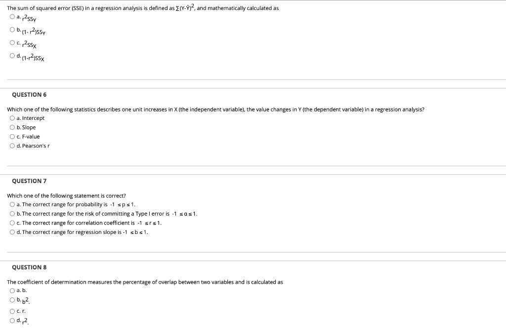 Solved The sum of squared error (SSE) in a regression | Chegg.com