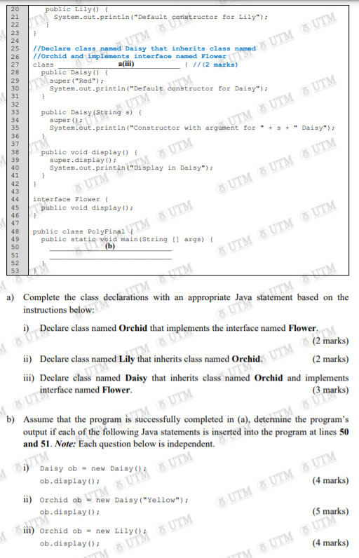 Solved UTM Ő UTM class a(i) Question 3 (20 Marks) Given an | Chegg.com