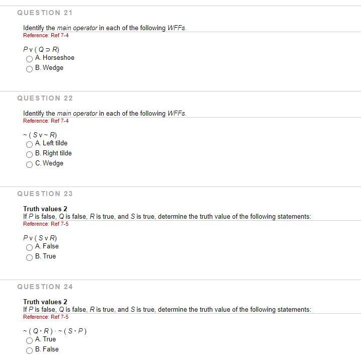Solved QUESTION 21 Identify the main operator in each of the | Chegg.com
