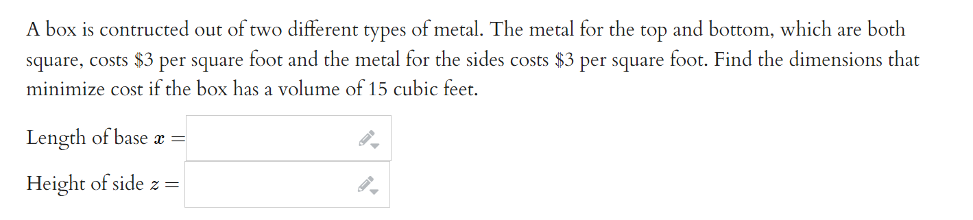 Solved A box is contructed out of two different types of | Chegg.com