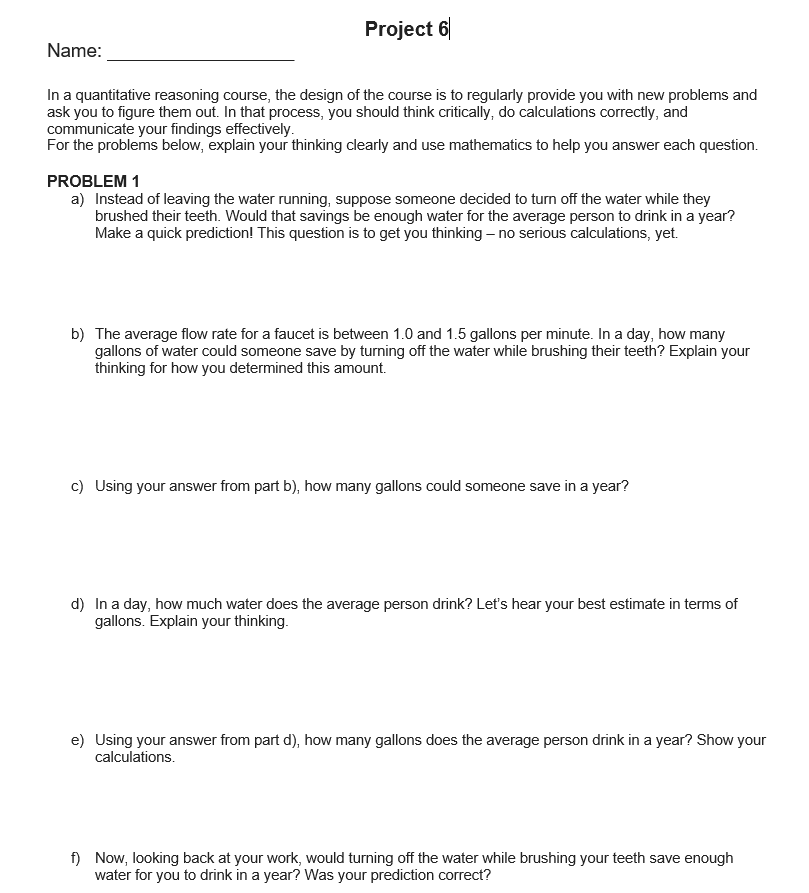 Solved Project 6 Name: In a quantitative reasoning course, | Chegg.com