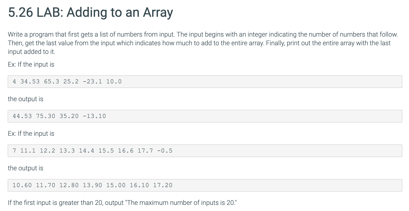 Solved 5.26 LAB: Adding to an Array Write a program that | Chegg.com