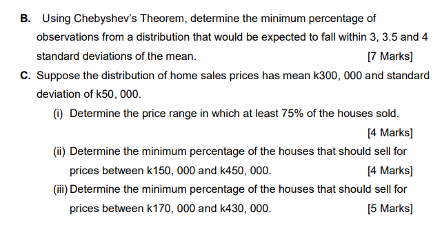 Solved B. Using Chebyshev's Theorem, determine the minimum | Chegg.com